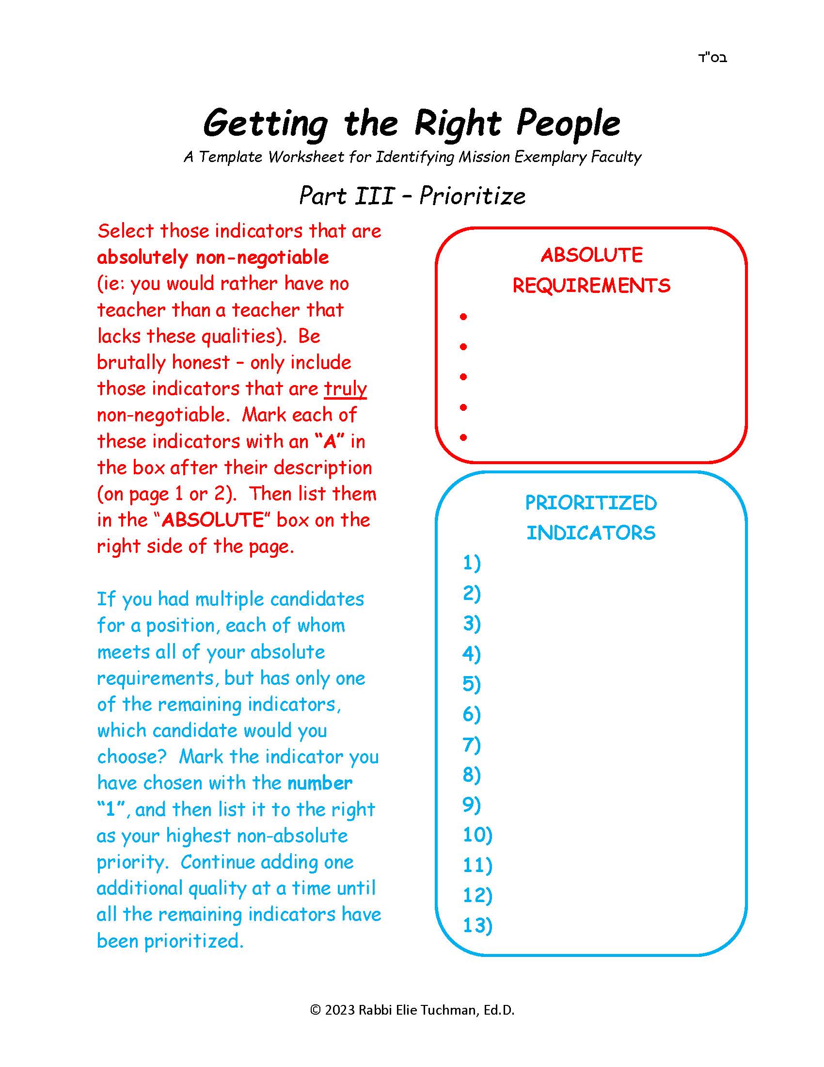 Getting the Right People Template | Elie Tuchman Consulting